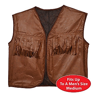 Beistle mens Western Beistle Faux Brown Leather Cowboy Vest w Fringe, Multicolored, One Size US