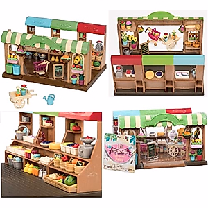 Li'l Woodzeez Store Playset – Hoppin' Farmers Market – 97pc Toy Market Set with Play Food and Shopping Accessories – Toys for Kids Aged 3 and Up
