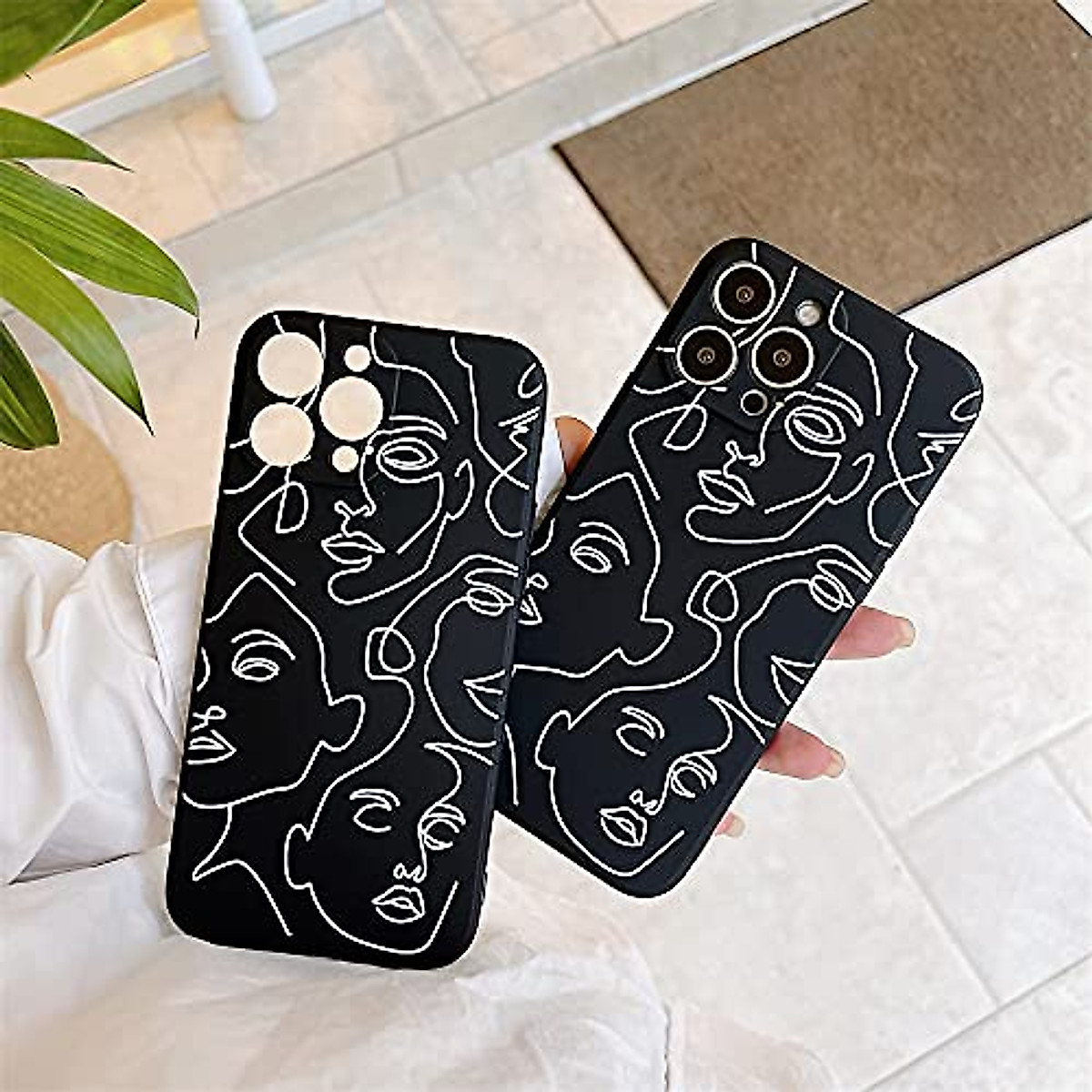 KAXLIDEN Abstract Art Line Face Design Silicone Case for iPhone 14 Pro Max 6.7" - Black