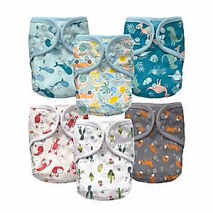LA PETITE OURSE 6 One Size Printed Snap Cloth Diaper Cover, CPSIA Certified, for Babies Weighing 10 Pounds - Animal