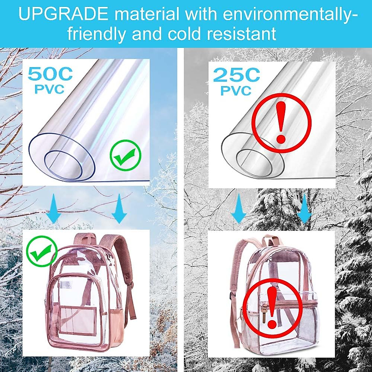 Clear Backpack, Heavy Duty Transparent Bookbag, See Through PVC Backpacks for Women - Pink