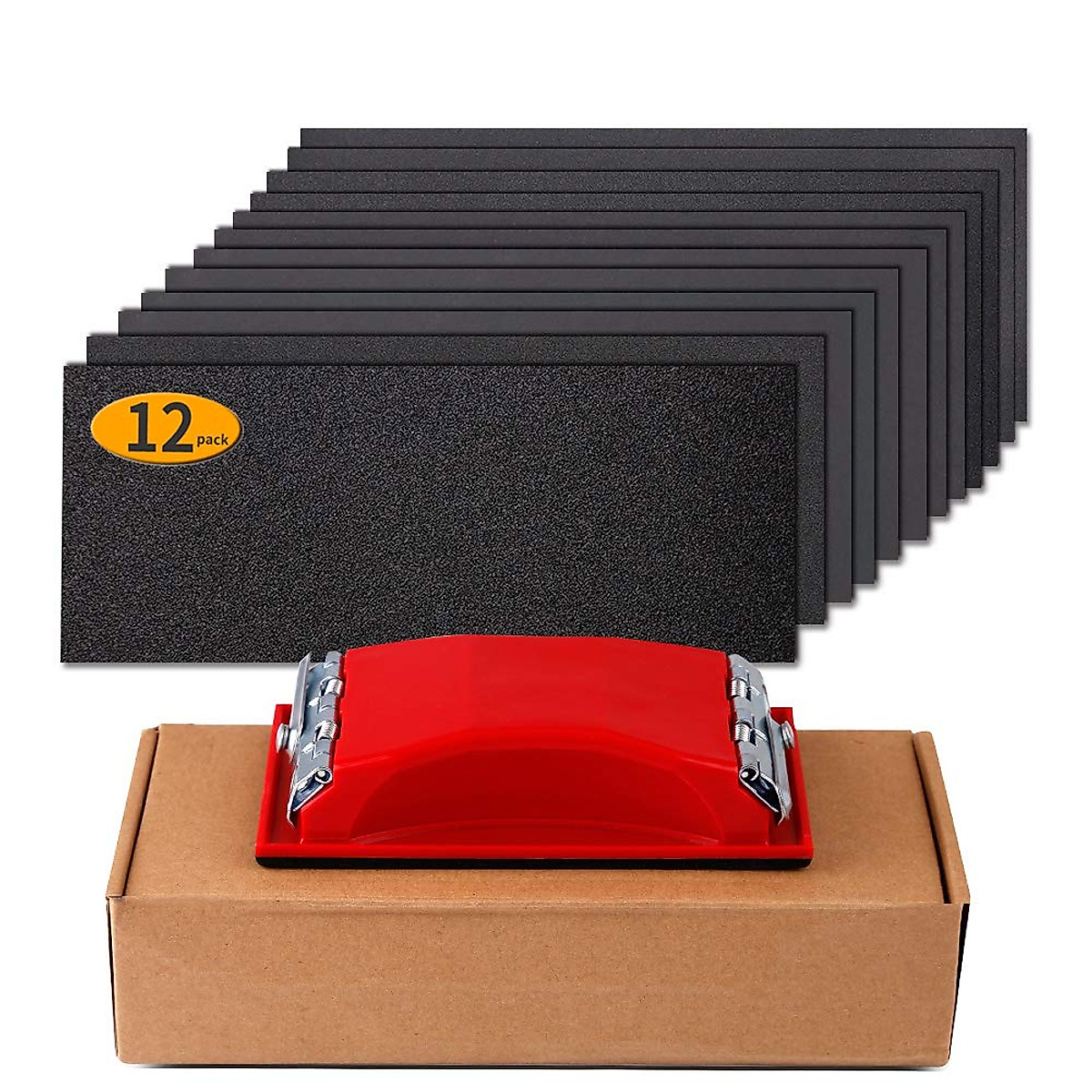 LANNEY Sand Paper, 120 to 2500 Fine Grit Sandpaper Assortment Pack with Sanding Block Sander, Wet Dry Waterproof Abrasive Sandpaper Sheets for Automotive Wood Metal Polishing Finishing, 9х3.6 Inch