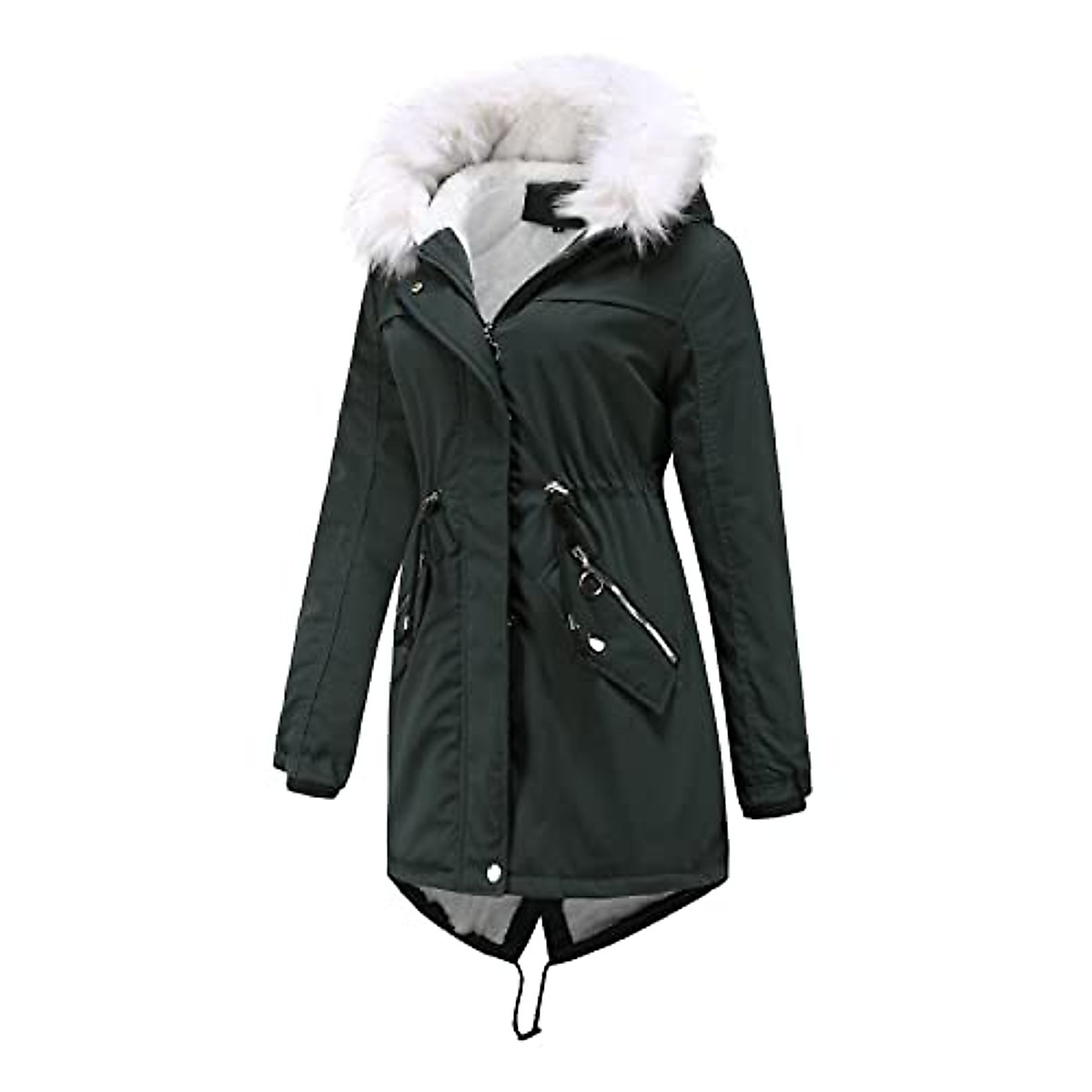 FMCHICO Womens Snow Coat Women's Fluffy Warm Coat Outwear Windbreaker Winter Warm Coat Jacket Faux Fur Lined Trench Hooded Thick Overcoat