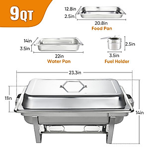 Chafing Dishes for Buffet 4 Pack, 9QT Full Size Rectangular Chafing Dish Buffet Set, Stainless Steel Chafers and Buffet Warmers Set, Food Warmers for Parties, Weddings, Banquets, Catering Events