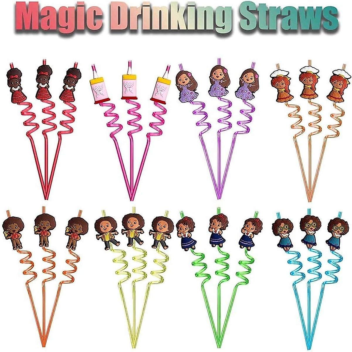 24Pcs Encan Party Favors Reusable Plastic Straws, Great Miagic Birthday Gift Filler for Encan Magic Movie Birthday Theme Party Supplies for Kids with 2 Cleaning Brush