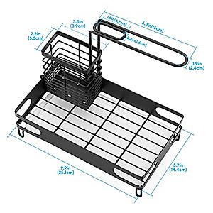 Newruiheng Kitchen Sink Organizer Caddy, Sponge Holder for Kitchen Sink with Drain Pan Tray, Stainless Steel Rust-Proof Brush Basket Shelf Kitchen Organization Rack for Soap, Brush, Dishcloth (Black)