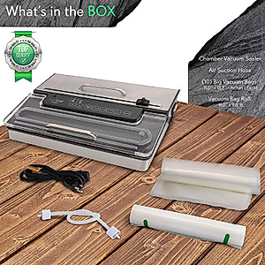 NutriChef PKVS50STS Commercial Grade Vacuum Sealer Machine-400W Automatic Double Piston Pump Air Machine Meat Packing Storage Preservation Sous Vide w/Dry Wet Seal, Vac Roll Bags, Extra Large, Silver