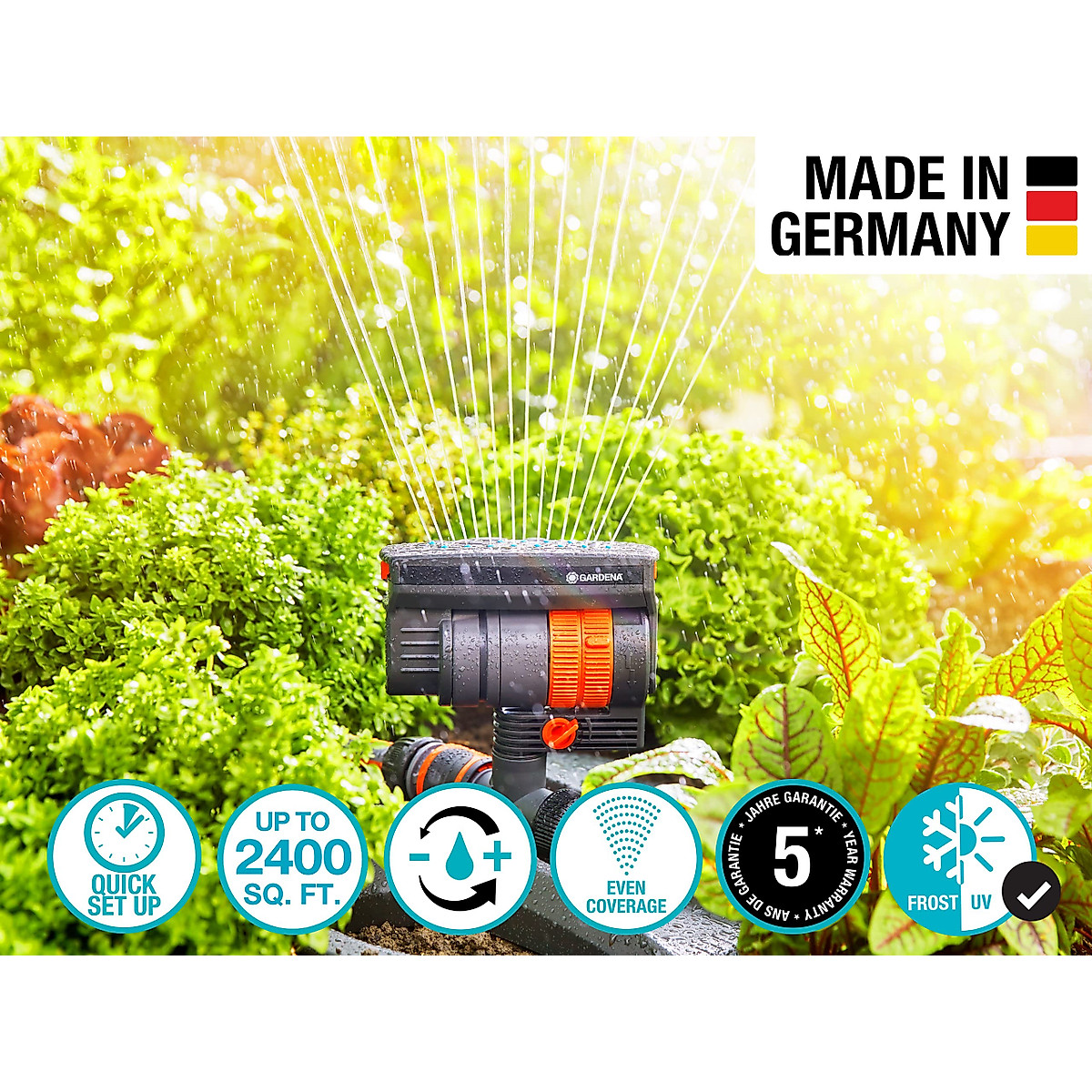 Gardena 38124 ZoomMaxx Oscillating Sprinkler on Metal Step Spike, Grey, Orange