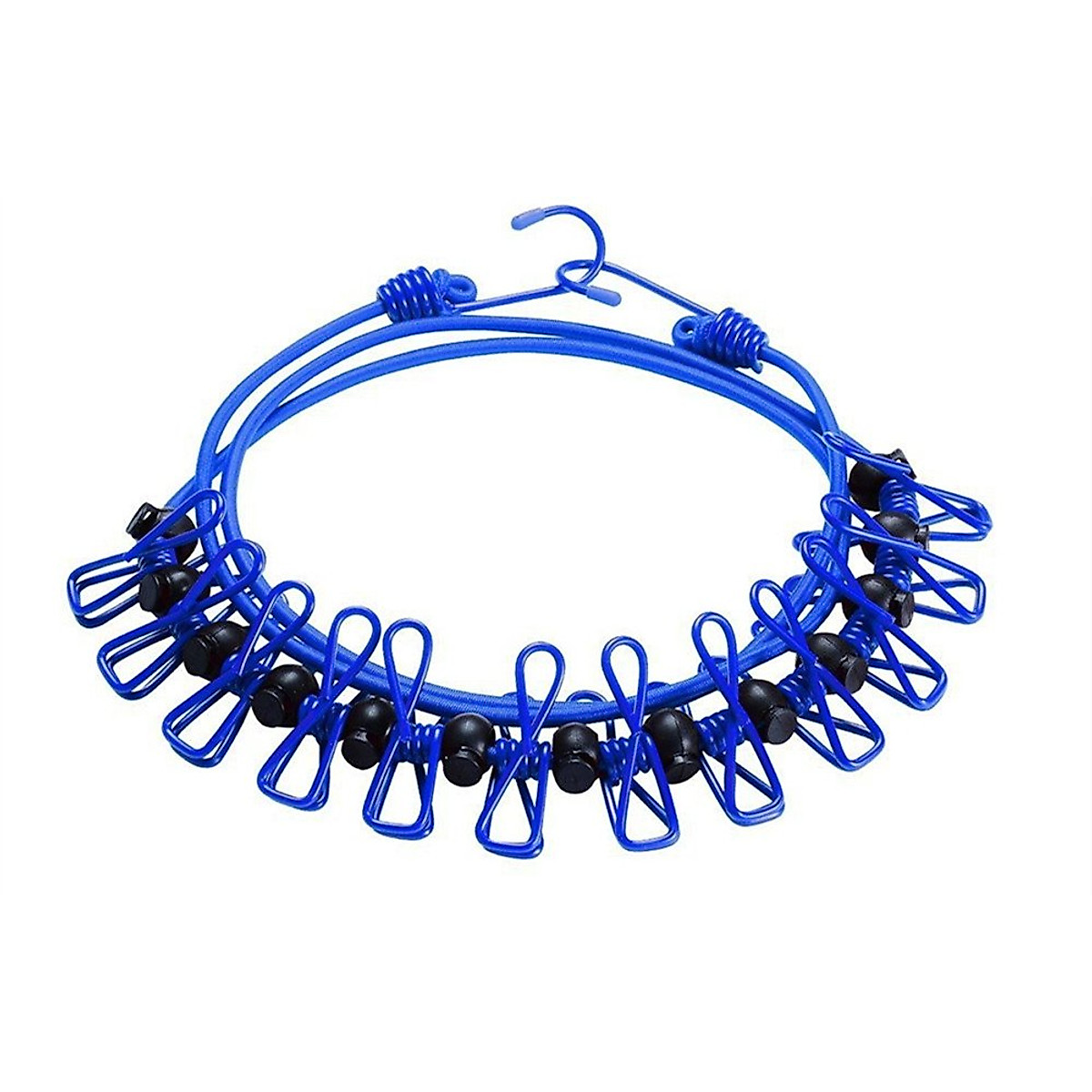 2 Pack 11 Feet Windproof Clothesline with 12 Blue Clips, Adjustable Clothes Line for Home, Travel and Outdoor Hanging Clothes