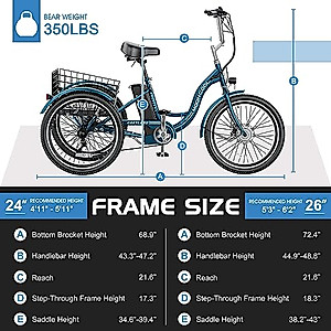 MOONCOOL Electric Tricycle for Adults, 350W 36V Electric Trike Motorized Three Wheel Electric Bicycle, 7 Speeds 3 Wheels Adult Electric Tricycle with Large Basket