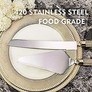 ROXBURGH Wedding Cake Knife and Server Set, 420 Stainless Steel Cake Cutter and Pie Server Slicer, Rhinestones Studded Handle Cake Cutting Set for Wedding Gifts, Engagement Gifts for Bride and Groom
