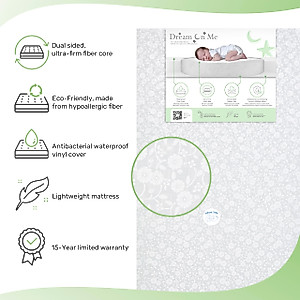 Dream On Me Dreamland Orthopedic Firm Fiber Crib and Toddler Bed Mattress, Greenguard Gold and JPMA Certified, Waterproof Vinyl Cover, Dual-Sided Mattress, Grey, Made In The U.S.A