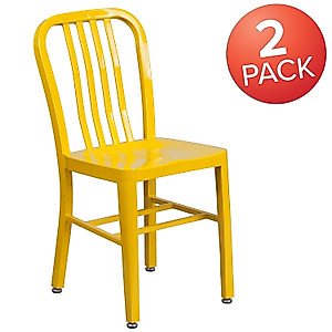 Flash Furniture Gael Commercial Grade 2 Pack Yellow Metal Indoor-Outdoor Chair