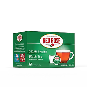 Red Rose Naturally Decaffeinated Black Tea Specially Blended Strong Black Tea with 12 Single Serve Tea K-Cups Per Brew Hot/Cold Decaf Full-bodied Black Tea K-Cups Single Serve Cups