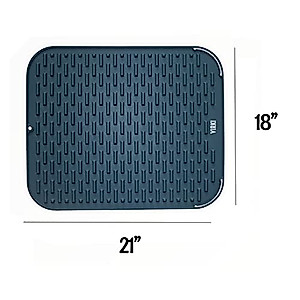 VIRKI Silicone Dish Drying Mat, Large 21"x18", Reusable Dish Mat, Non-Slip Kitchen Mat, Heat Resistant, Easy Dish Drying, Dishwasher Safe, Raised Edge Design