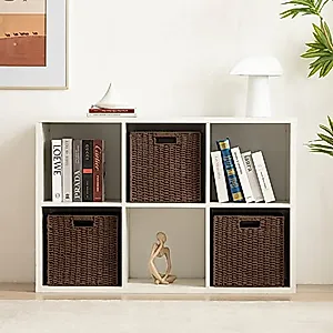 UBBCARE 3 Pack Wicker Basket, 11.8L×11.8H×11W inch Woven Paper Rope Storage Baskets for shelves, Foldable Cube Storage bin with Handle, Storage Basket for Organizing & Decor, Brown