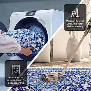 HOMETHIC Washable Area Rugs 8x10 Boho Rug Oriental Floral Soft Indoor Carpet Low Pile Non Slip Large Rugs for Living Room Bedroom Dining Room Decor Aesthetic, Blue