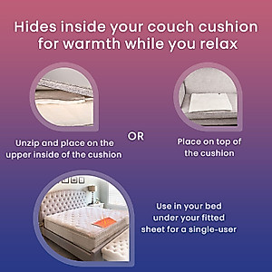 Hidden Heat Electric Couch Cushion Warmer by Spotwarm; Wireless RF Remote, Microplush Flannel Heated Seat or Single User Bed Warmer 17” by 20”