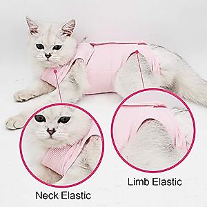 Cat Professional Recovery Suit for Abdominal Wounds or Skin Diseases, E-Collar Alternative for Cats and Dogs, After Surgery Wear, Home Clothing (M, Pink)