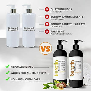 Keratin Shampoo and Conditioner Pump Set - Argan Oil for Dry Thinning Hair, Sulfate Salt Parabens Free - Anti Frizz - Clarifying And Protective Keratin Complex