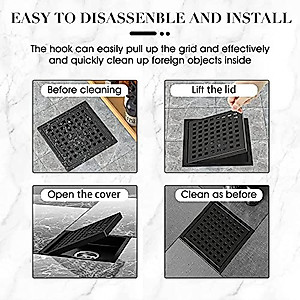 CIFOX 6 Inch Black Shower Drain Square with Flange Removable Quadrato Grid Pattern, Brushed 304 Stainless Steel, Includes Floor Drain Base Hair Strainer, Watermark&CUPC Certified, Matte Black