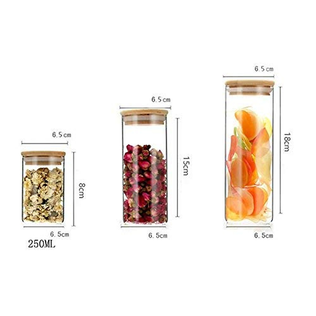 Glass Food Storage Jar Canister - Cylinder Airtight Kitchen Container with Natural Wood Lid for Tea Dry Fruit Nuts Candy Seasoning Spaghetti Coffee Bean Clear Sealing size 250ML/8.5oz