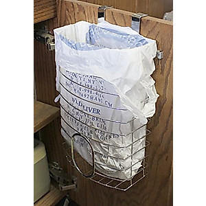 Dependable Industries Over the Cabinet Grocery Bag Holder Dispenser Basket Garbage Bag Rack Kitchen Storage Chrome