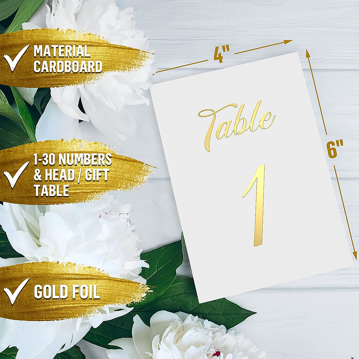 Gold Table Numbers 1-30 with 10 pack Gold Table Number Holders
