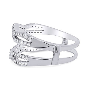 Round Shaped Lab Created Moissanite Diamond Double Infinity Chevron Enhancer Wrap Guard Ring for Womens in 18k White Gold Plated 925 Sterling Silver (0.60 Cttw, G-H/VVS1) Jewelry for Gift Size-9