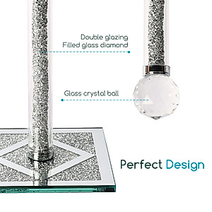 Crystal Paper Towel Holder, 13.3 x 6.3in Countertop Standing Paper Towel Roll Dispenser with Cube Base, Filled with Sparkly Crystal Crushed Diamonds for Home Decor Kitchen Bathroom-Silver