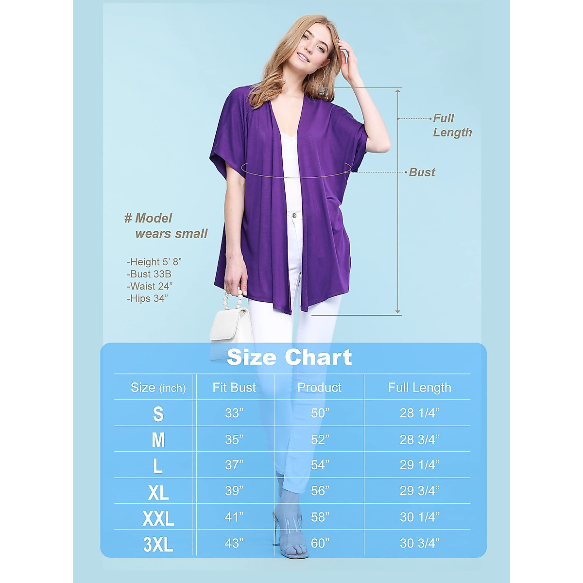 MBJ WSK1310 Women's Kimono Style Short Sleeve Dolman Cardigan XXXL Denim