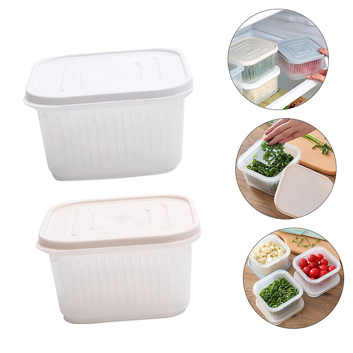 HOLIDYOYO 4pcs Box Double Layer Crisper Onion Fresh-keeping Case Containers with Strainer Basket Food Containers Fridge Food Container Draining Crisper Fruit Strainer Ginger Drain Crisper or