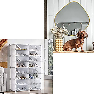 UNZIPE 8 Cube 32 Pairs Shoe Storage Cabinet Bundle with 23x24 inch Gold Asymmetrical Mirror Wall for Entryway Decor
