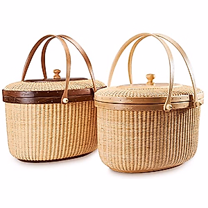 Nantucket Basket Picnic Basket Rattan Handmade Products Woven Sewing kit Storage Basket Two Swing Handles