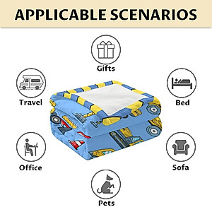 Construction Truck Blanket Gift - 40 x 50 Inches Cute Excavator Throw Blanket for Trucks Lovers, Kids, Boys & Men - Blue Soft Fuzzy Blankets for Bed, Couch & Travel