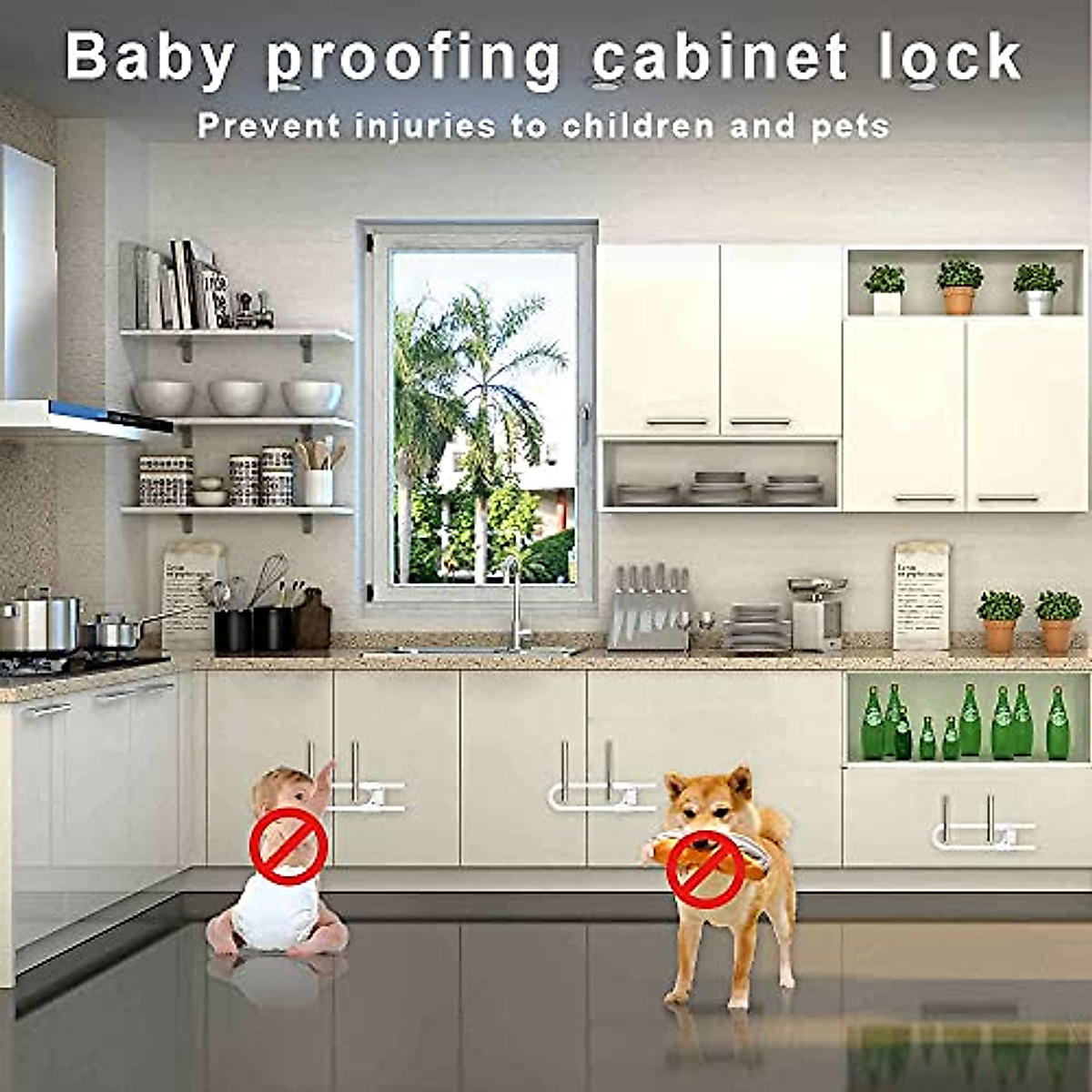 Sliding Cabinet Locks for Babies, 6 Packs Upgrade U-Shaped Sliding Child Locks for Cabinets, Child Proof Cabinet Latches, Multi-Purpose Adjustable Baby Proofing Cabinets