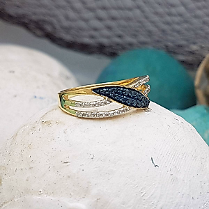 Dazzlingrock Collection 0.40 Carat (ctw) 10K Round Blue & White Diamond Cocktail Right Hand Ring, Yellow Gold, Size 8.5