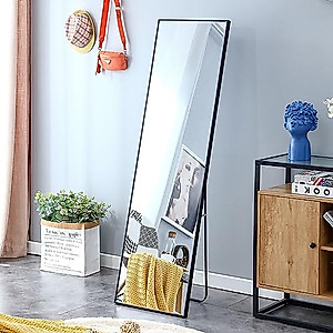 Yone jx je 60"x17" Solid Wood Frame Standing Full Length Mirror, Dressing Mirror for Bedroom, Floor & Wall Mounted & Leaning Decorative Mirror for Bathroom Bedroom (Black(60"x17")