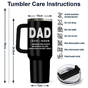 34HD Funny Dad Tumbler with Handle & Straw, 40oz Stainless Steel Vacuum Insulated Men Jokes Coffee Mug with Lid, Birthday Christmas Father Day Gifts for New Papa Bonus Dad Husband Grandpa