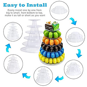 6 Tiers Round Macaron Tower Stand Plastic Transparent Cake Stand Macaron Display Rack Desserts Cupcake Holder Platter for Baby Shower, Birthday Party, Wedding, Party Decor by Greatstar