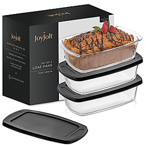 JoyJolt 3pc Loaf Pans for Baking Bread with Lids Baking Set. 1.9 Quart, Large Rectangular Baking Dish With Lid. Oven Pan, Banana Bread Pan, Lasagna Pan Deep with Lid, Bread Saver Container Airtight