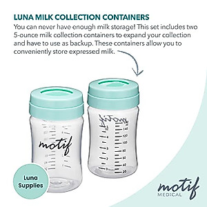 Motif Medical Breast Milk Storage Bottles - Two 160mL Bottles with Sealing Discs - Milk Collection Containers - Compatible with The Luna Breast Pump