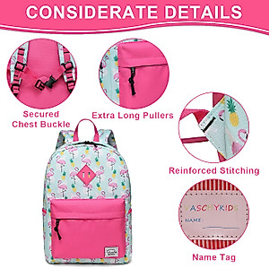 VASCHY Kids Backpack for Little Girls, Preschool Backpacks for Toddler with Chest Strap Cute Pineapple Flamingos