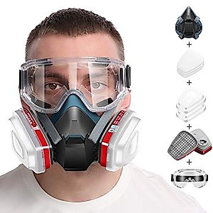 Reusable Half Face Cover with Extra Filters,FD412 Rugged Comfort Half Facepiece Cover,Widely Used in Organic Gas, Paint Spray, Cleaning,Chemical, Woodworking,Painting and Other Work Protection(Medium)