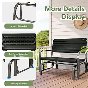 Tangkula Outdoor Glider Bench, Porch Glider Loveseat Swing Bench with w/Steel Frame, 2-Seat Rocking Chair for Porch, Garden, Backyard, Lawn (Dark Green)