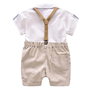 EGELEXY Toddler Baby Boys Gentleman Outfits Short Sleeve T-Shirt+Bib Pants+Bow Tie 12Pcs