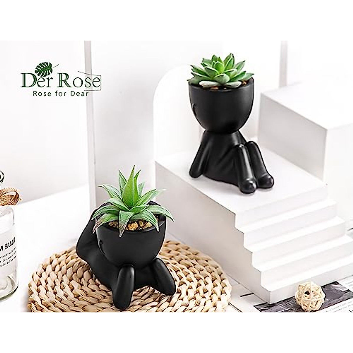 Der Rose Set of 2 Fake Plants Artificial Succulent Plants for Office Desk Accessories Bathroom Home Room Aesthetic Decor Indoor