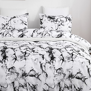 YERVEN White Marble Duvet Cover Twin Comforter Cover Set 68"X90" Duvet Cover with 1 Pillowsham 2 Pieces Microfiber Soft Lightweight Breathable Hotel Black Bedding Set(White, Twin)