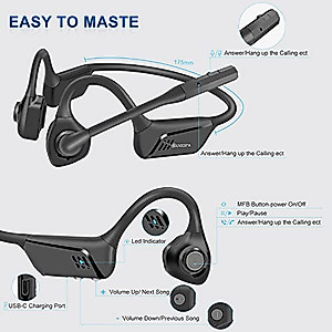 BANIGIPA Bluetooth Headset with Microphone, Open Ear Headphones Wireless Bluetooth Noise Cancelling for Laptop PC Computer Cell Phones, Air Conduction Headphones for Office Meeting Home Working-16 Hrs