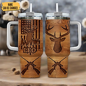 Hyturtle Personalized Hunting Gifts For Men-Deer Hunting Tumbler 40oz with Handle & Straw-Stainless Steel Travel Coffee Cup With Lid Gift For Dad Him Boy Husband-Birthday Christmas Gifts For Hunters